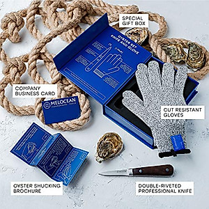 Oyster Shucking Knife and Gloves Set - Premium Oyster Knife and Oyster Shucking Glove Kit - Professional Oyster Shucker Clam Knife Oyster Opener Tool in Lovely Box - Bonus Ebook and Brochure Included