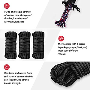 Soft Cotton Rope, 32 feet / 10m Rope, 8mm Thick, Soft Rope, Soft Tying Rope Multi-Purpose Washable Strong Multifunctional Rope Long Strap - (3Black)