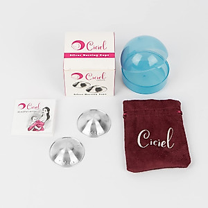 Ciciel The Original Silver Nursing Cups - Nipple Shield - Breastfeeding Essentials Must Haves - Nipple Shields for Breastfeeding Newborn - (Regular (Blue Case))