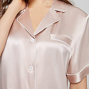 SESILK 100% Mulberry Silk Pajamas Mulberry Silk Sleepwear Short Sleeve Nightgown Silk Nightwear Set with Silk Shorts Silk Home Real Silk Smooth Box Packaging RosePink L