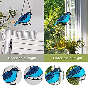 Bluebird and Cardinal Stained Glass Window Hanging Bird Suncatcher for Window