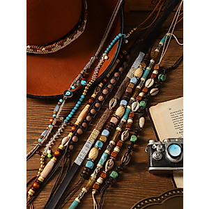 Zeyune 10 Pcs Cowboy Hat Bands Ethnic Western Hat Belts Rural Cowgirl Turquoise Hatbands Beaded Cowboy Hat (Novelty Style)