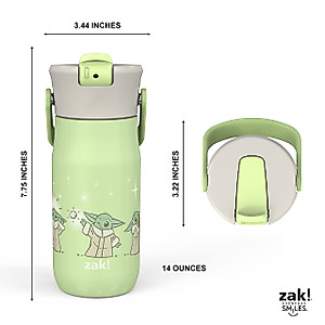 Zak Designs Harmony Star Wars The Mandalorian Kid Water Bottle for Travel or At Home, 14oz Recycled Stainless Steel is Leak-Proof When Closed and Vacuum Insulated (Baby Yoda, Grogu)