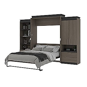 Atlin Designs 124" Modern Wood Queen Murphy Bed and Storage with Drawers in Gray