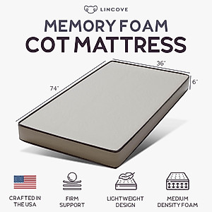 Lincove Premium 6-Inch Thick Foam Mattress with Durable Fabric Cover – Ideal for RV, Cot, Guest Bedroom - Folding Bed & Daybed - CertiPUR-US Certified –Made in USA Size: 36"x74"x6" - Color: Grey