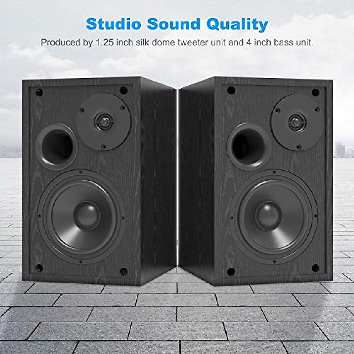 BESTISAN Powered Bookshelf Speakers, Bluetooth 5.0, with Bass Adjustable, 4 Inch Speakers for TV/Computer/Phone/Record Player, 50W Home Studio Speakers, Pair