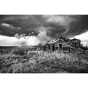 Country Photography Print (Not Framed) Black and White Picture of Storm Passing Behind Abandoned House on Spring Day in Kansas Rustic Wall Art Farmhouse Decor (11" x 14")