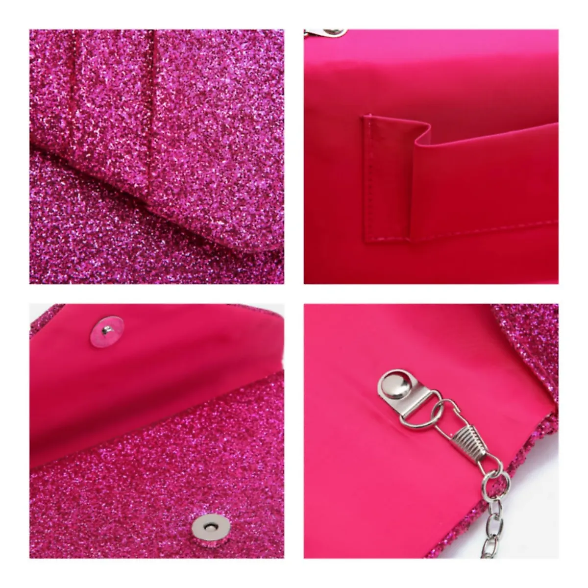 Dasein Women Glistening Evening Bags Pleated Clutch Handbags Wedding Purses Cocktail Prom Hand Pouch Fuchsia