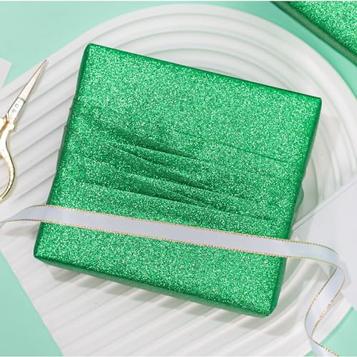 Homeral Glitter Wrapping Paper Roll-46.8 sq.ft.-Sparkle Green Shinny Gift Wrap for Christmas, Birthday, Bridal Shower, Party, Holiday-17in x 32.8ft