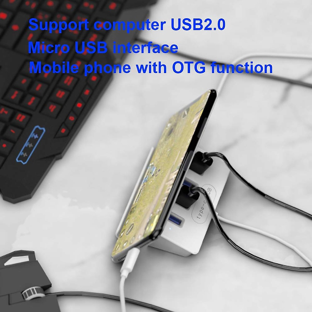 USB Splitter, Docking Station, Stable 480Mbps Practical 4-in-1 Plug and Play for Computer Desktop