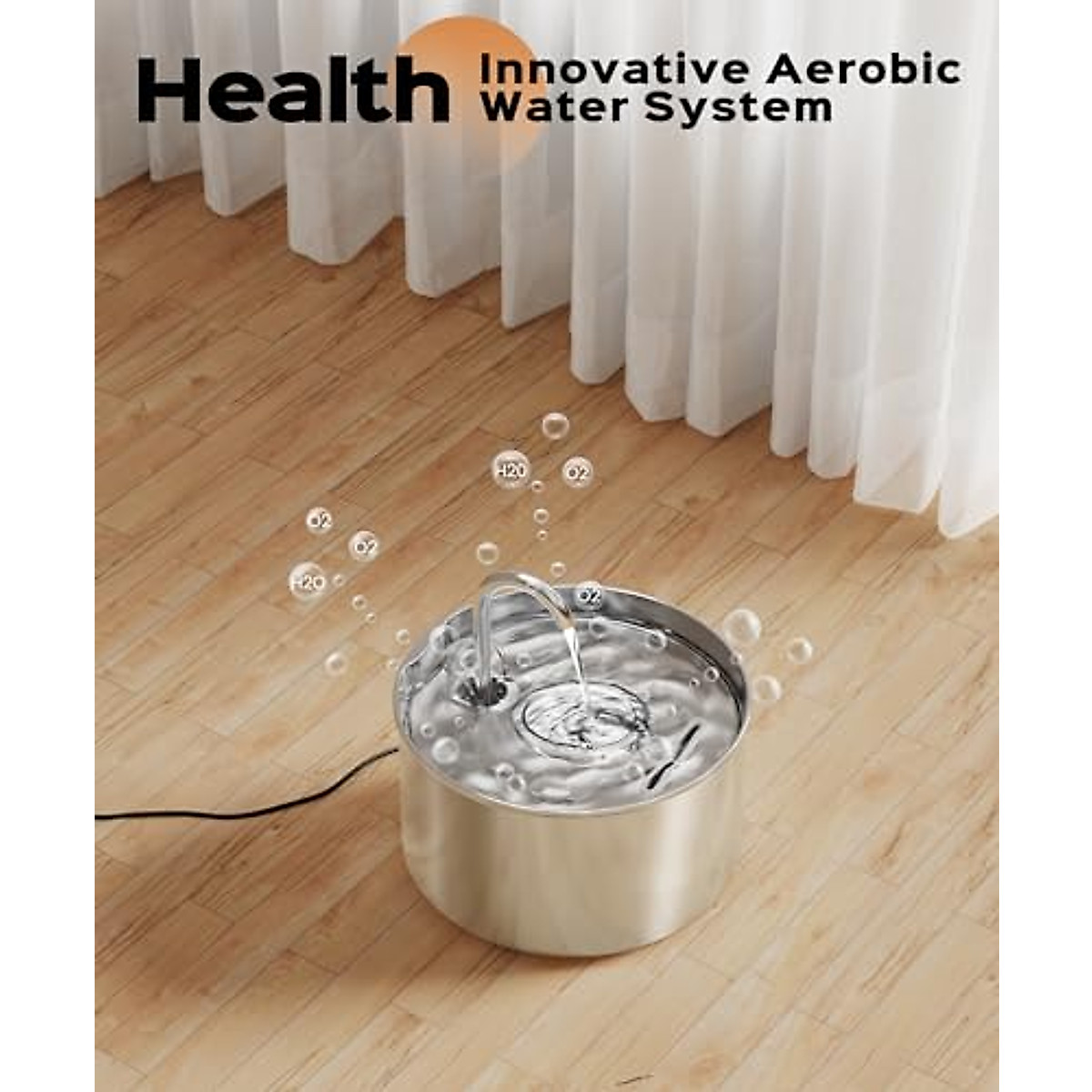 Stainless Steel Cat Water Fountain: Pet Fountains Indoor Metal Automatic Dispenser Cat Waterer Bowls Dog Faucet Bottle Pets 24/7 Running Watering for Drinking Quiet Pump with 1 Filter