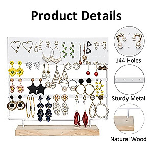 Brightdeco Earring Holder Organizer Earring Display Stand with Wooden Base White