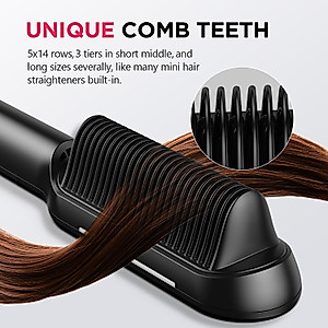 MiroPure Hair Straightener Brush, Hair Straightener Comb, 2-in-1 Ionic Straightening Brush with LCD Display, 13 Temperature Settings 30s Fast Even Heating Dual Voltage, Anti-Scald