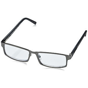 Foster Grant Men's Sawyer Multifocus Rectangular Reading Glasses, Matte Dark Gunmetal/Transparent, 54 mm + 2