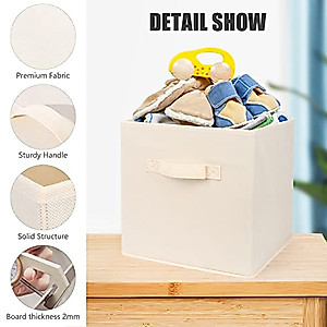 FYY 11 Inch Fabric Cube Organizer 2 Packs, Foldable Cube Storage Bins Basket Closet Organizers Box, Home Organizers with Window and Handle for Shelves, Closet, Kallax, Office Beige