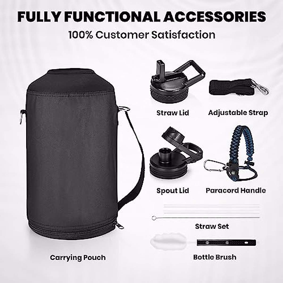 RAYMYLO One Gallon Water Bottle Insulated, Triple Walled Vacuum Stainless Steel (Cold for 48 Hrs), Leak Proof & BPA-Free, Large Water Flask Jug with Paracord Handle & Straw Spout Lids