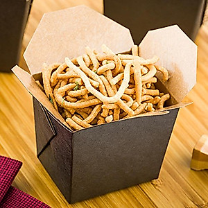 Restaurantware-8 Ounce Noodle Take Out Boxes, 25 Disposable Food To Go Boxes - Tab-Lock, Stackable, Black Paper Take Home Boxes, Greaseproof, For Restaurants, Catering, And Parties