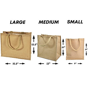 12 Pack Jute Burlap Tote Bags Soft Cotton Handles Laminated Interior Burlap Bags Beach Teacher Mother Bridesmaid Wedding DIY (LARGE (15.5x14x6)) Natural