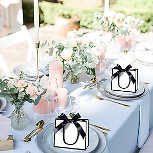 EQOREIIN 50 PCS Small Gift Bags with Handles,White Mini Bags,5.5x 2.5x4.7 Inches Small Thank You Gift Bags Bulk with Ribbon for Party Favors,Mother's Day, Goodie, Weddings,Baby Shower(White Black)