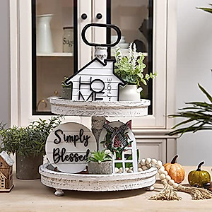 Houmury Set of 8 Farmhouse Tiered Tray Decor with 1 Artificial Succulent Plant & 1 Artificial Plant For Rustic Home Sweet Home Kitchen Decor Tier Tray Decor Set (set of 8-without tiered tray)