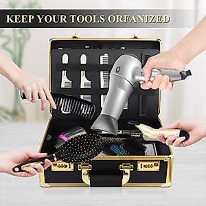 Kinglioncase Barber Case Clipper Bag Gold, Hair Kit Tool Box Aluminum Organizer with Portable Handle and Secure Numlock for Scissors, Clippers, Barber Supplies 15.7" x 12" x 6.1"