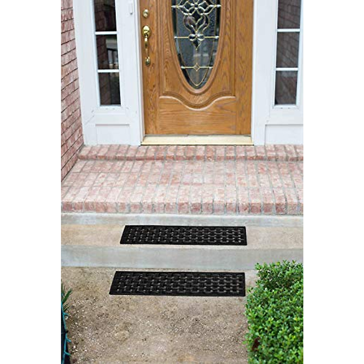 BirdRock Home Rubber Stair treads for Outdoors | Basket Weave Design | 9" x 30" | 4 Pack | Beautifully Designed Stair mats | Outdoor Stair treads Non-Slip Weather Resistant