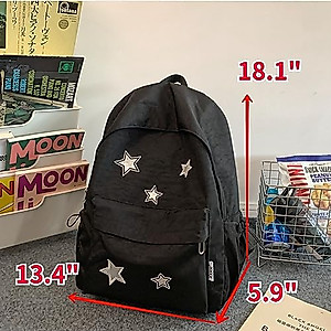 HIQUAY Grunge Backpack with Cute Accessory Aesthetic Backpack Cute Backpacks Waterproof (Black)