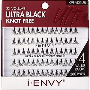 i-ENVY By KISS Ultra Black Knot Free Lashes, Natural & Bold Look, 280 Individual Remy Hair Lashes, Lightweight, Easy-to-Use, Perfect for Subtle Enhancement (Medium)