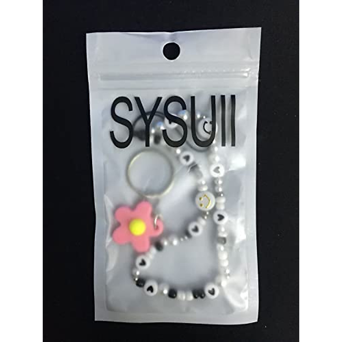 SYSUII Beaded Mobile Phone Lanyard Wrist Strap, Kawaii Smiley Face Star Rainbow Acrylic Polymer Clay Pearl Phone Charm Chain String Hanging Cord for Women Girl