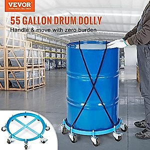 VEVOR 55 Gallon Heavy Duty Drum Dolly, 2000lbs Load Capacity, Barrel Dolly Cart Drum Caddy, Non Tipping Hand Truck Capacity Dollies with Steel Frame 8 Swivel Casters Wheel, for Warehouse Drum Handling