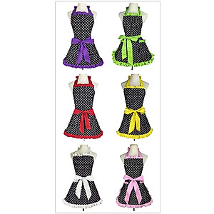 Hyzrz Cute Apron Retro Black Polka Dot Retro Ruffle Side Vintage Cooking Aprons with Pockets for Women Girls (Side Pink)