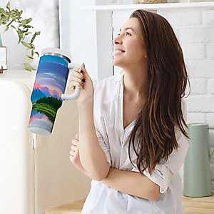 Jihqo Wonderful Mountains Lakes 40 oz Stainless Steel Vacuum Insulated Tumbler with Handle and Straw Lid, Leakproof Water Bottle Double Wall Travel Mug Coffee Cup, Cupholder Friendly