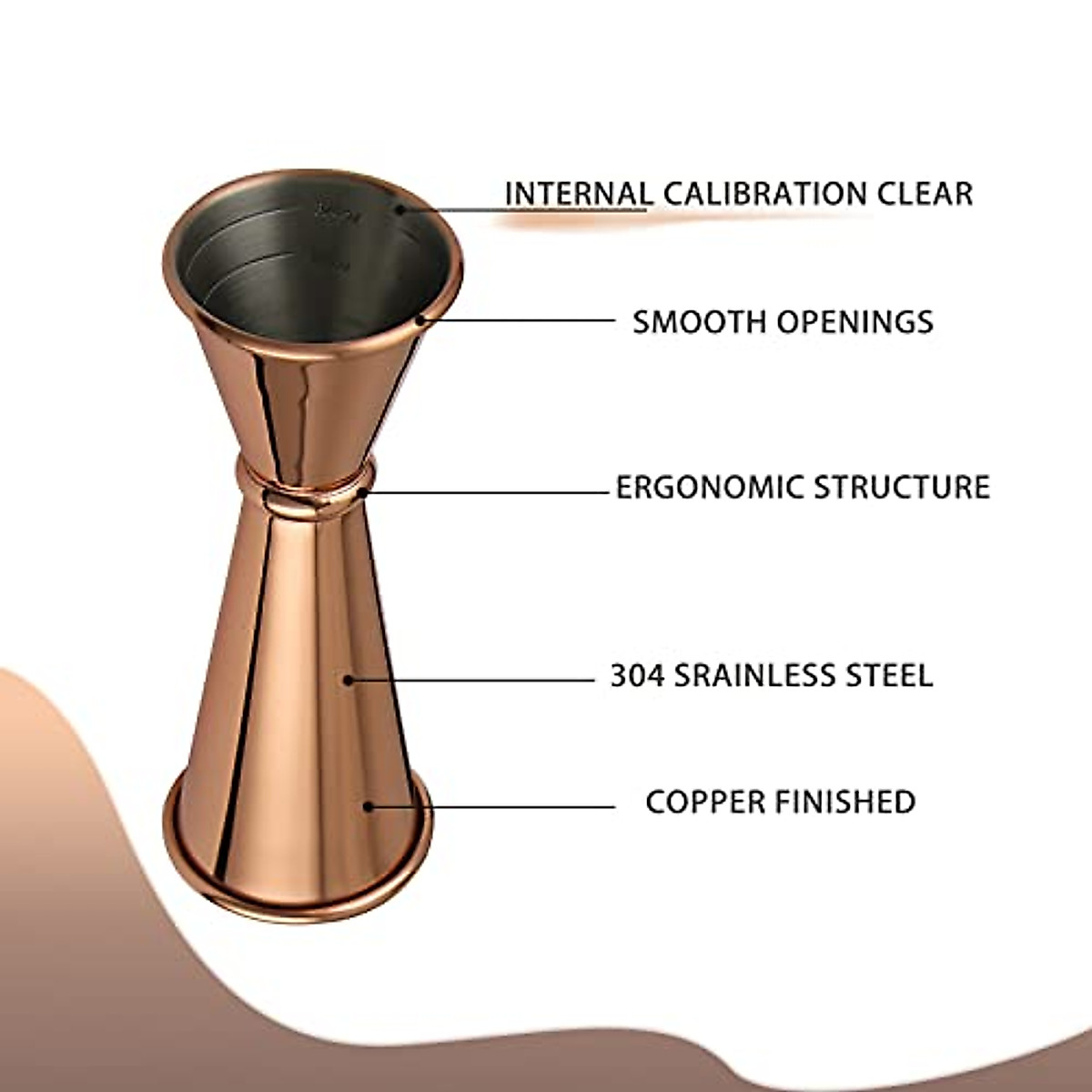 BGM.FOX® Japanese Style Double Jigger 2 oz 1 oz Cocktail Bar Jigger with Measurements Inside,Copper