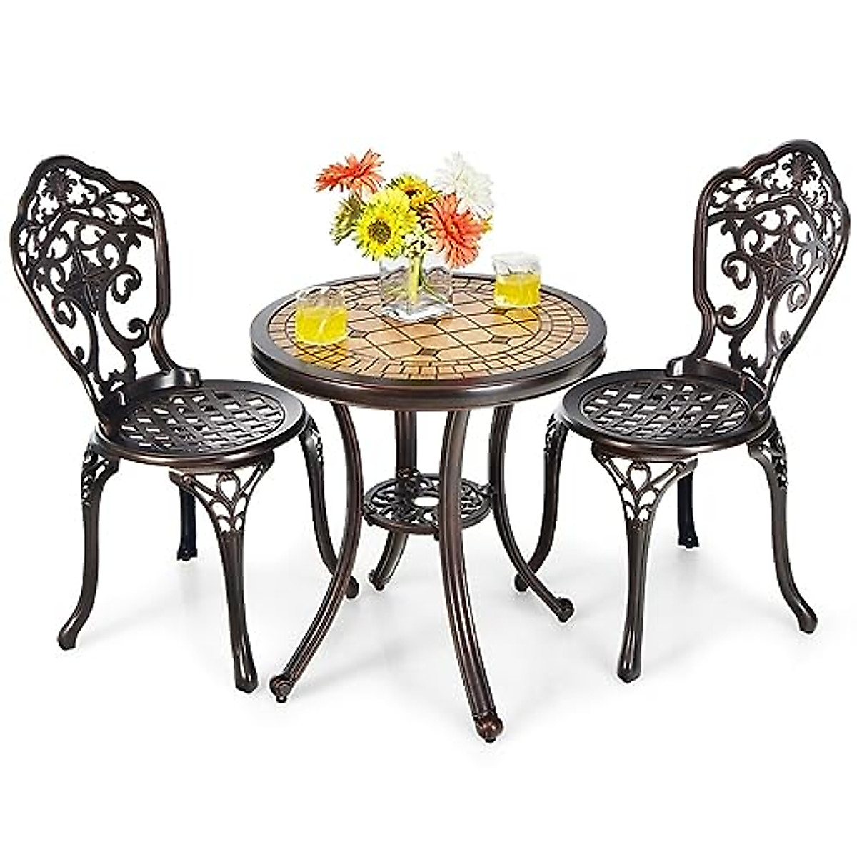 ZHYHSM-111 3PCS Patio Bistro Set Round Table Chairs All Weather Cast Aluminum Yard
