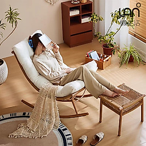 NRNQMTFZ Patio Rattan Rocker Chair,Upholstered Nursing Armchair,Modern Rocking Chair with High Backrest,Nursery Rocking Chair,Comfy Side Chair,for Garden Backyard Porch(White)