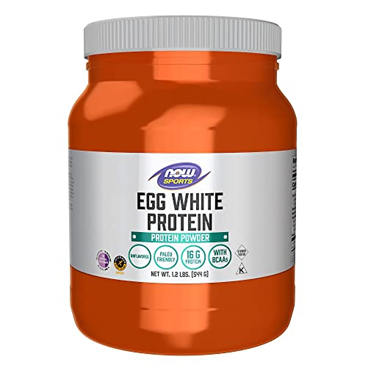 NOW Sports Nutrition, Egg White Protein, 16 g With BCAAs, Unflavored Powder, 1.2-Pound