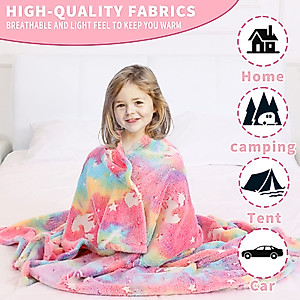 Glow in The Dark Blanket Unicorn Gifts for Kids Girls Teen Birthday Christmas Halloween Present Light Up Rainbow Unicorn Toy Bedroom Bed Decor Fun Soft Fluffy Plush Glowing Throw Pink 50"x60"