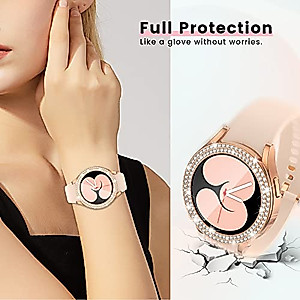 Tensea [2+2Pack] for Samsung Galaxy Watch 4 Screen Protector and Case 40mm, Bling Cover Tempered Glass Protective Film and Hard PC Bumper Diamond Crystal Frame for Women Girls (40mm, Clear-Rose Gold)