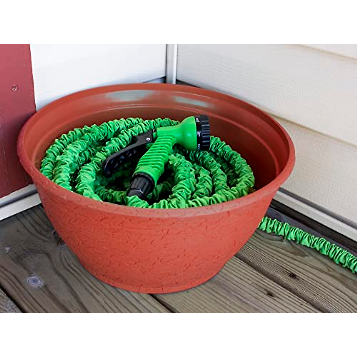 EMSCO Expandable Hose Hider – Expandable Hose Storage Pot – Rustic Terra Cotta