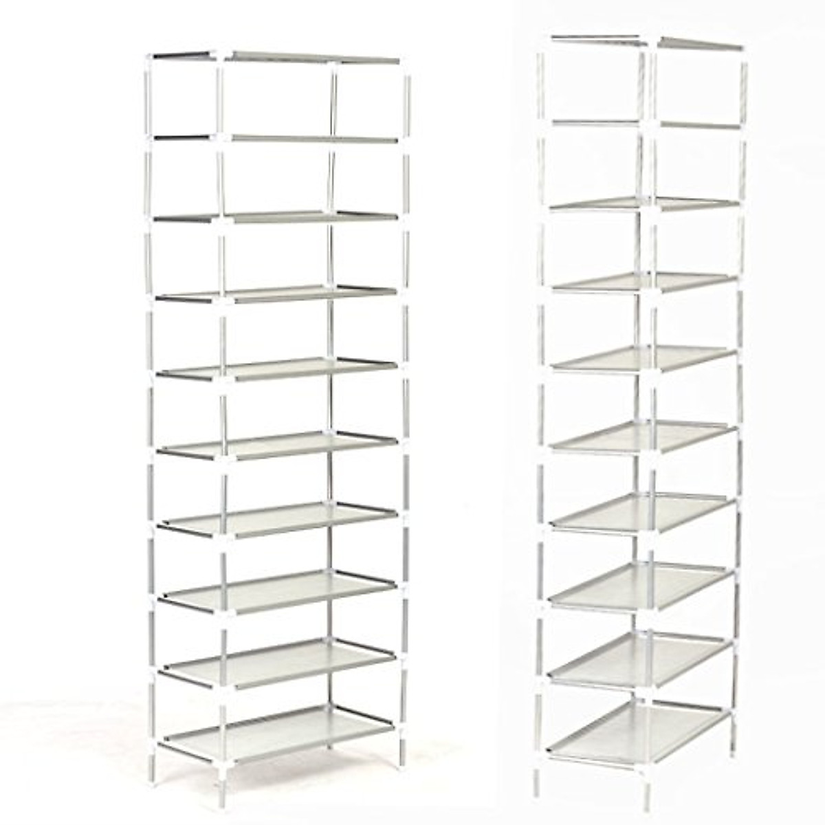 kemanner 10-Tier Shoe Rack, Non-woven Fabric Free-Standing Shoe Tower Organizer Cabinet - Holds 50 Pairs of Shoes - 22.2” x 10.9” x 65.1” - Grey