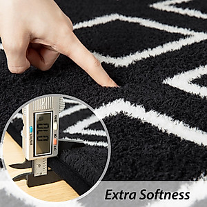 Rtizon Rug for Living Room, 6x9 Feet Black Area Rugs with Memory Foam for Bedroom Dorm, Fluffy Shaggy Machine Washable Moroccan Geometric Carpet for Girls Kids Nursery Play Room Indoor