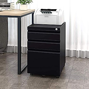 GOOGIC 3-Drawer Mobile File Cabinets Rolling Metal Filing Cabinet for Legal & Letter File Anti-tilt Design with Lock Under Desk Office Drawers Fully Assembled Except Casters Black