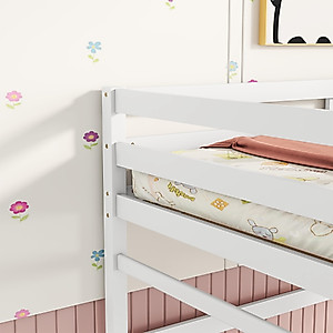 Harper & Bright Designs Twin Size Loft Bed Frame,Wooden Kids Loft Bed with Inclined Ladder & Full-Length Guardrail, High Loft Bed for Teens Girls Boys, Space-Saving, White
