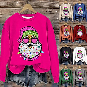 ofertas del dia de hoy relampago Cute Womens Ugly Merry Christmas Sweatshirt Novelty Funny Santa Xmas Graphic Sweater Red Tops Loose Holiday Crewneck Shirts Tops Snowmen Vintage Pullover warehouse