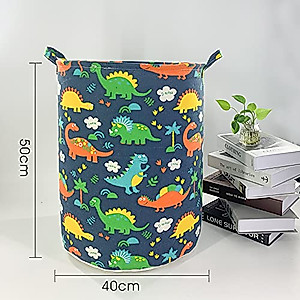 Mziart Large Storage Baskets Foldable Nursery Toys Box Storage Bins Canvas Fabric Gift Baskets Collapsible Laundry Basket Waterproof Clothes Organizer Laundry Hamper with Handles (Blue Dinosaurs)