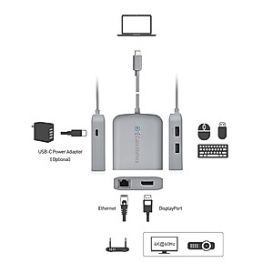 [Works with Chromebook Certified] Cable Matters USB C Hub Multiport Adapter with 4K DisplayPort, 2X USB 2.0, 100Mbps Fast Ethernet, and 60W PD