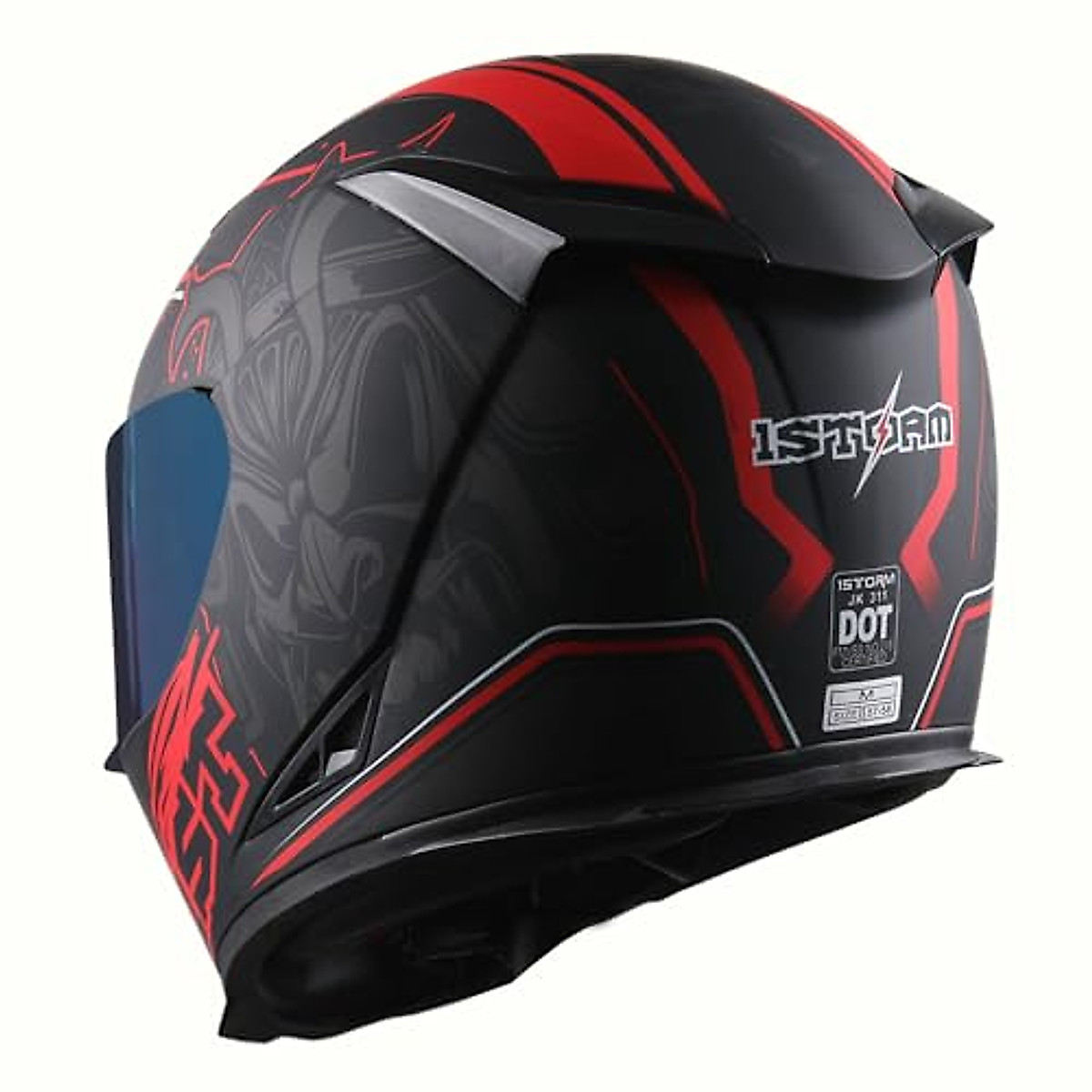 1Storm Motorcycle Full Face Helmet Skull King Matt Red HJK311 + One Extra Clear Shield + Motorcycle Bluetooth Headset