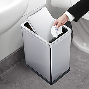 CLoxks Trash Cans 10L / 15L Stainless Steel Kitchen Trash Cans with Lid Large Capacity Living Room Bedroom Swing Cover Trash Cans Office Waste Paper Basket Kitchen Garbage can (Size : 15L)