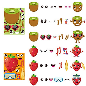 MALLMALL6 40Pcs Make Your Own Fruit Stickers 10 Kinds Cartoon Fruit Summer Hawaii Theme Characters Sticker DIY Dress Up Art Crafts Mixed and Matched Tutti Frutti Party Favors Games Decorations for Kid