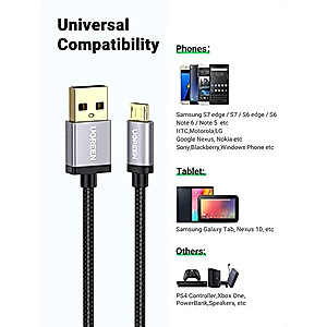 UGREEN Micro USB Cable, 1.5FT High Speed Fast Charging USB Cable, Nylon Braided Durable Android Phone Charger Cord, Compatible with Samsung Galaxy S7 S6 Note LG V10 Tablet PS4 MP3